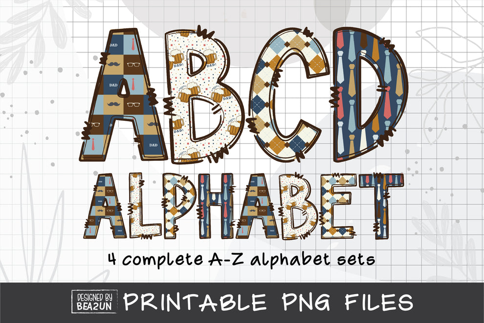 Dad Alphabet Letters, Father's Day Doodle Alphabet PNG Bundle, Dad Alp ...