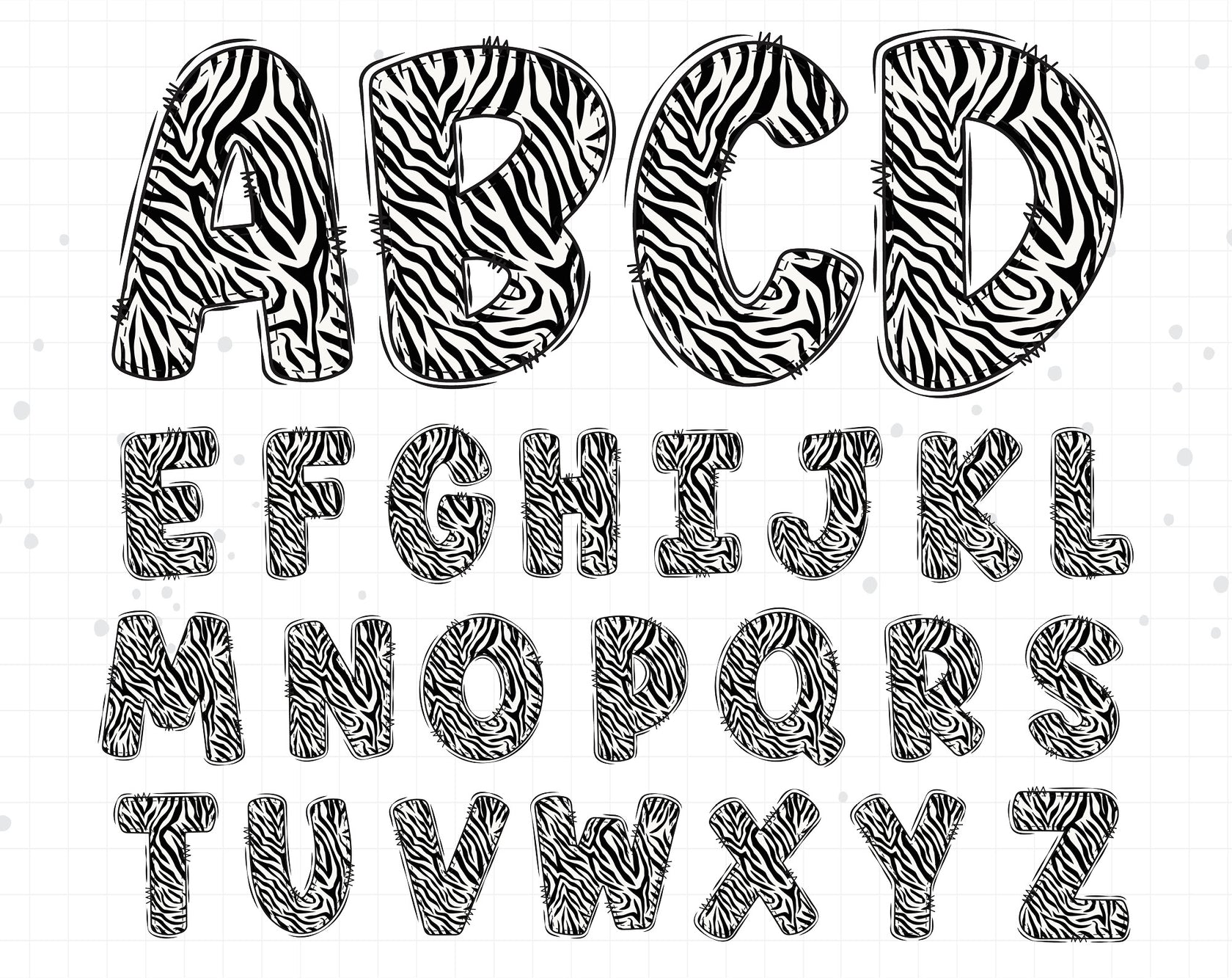 Safari Animal Doodle Letters, Animal Print Alphabet PNG, Animal Printa ...