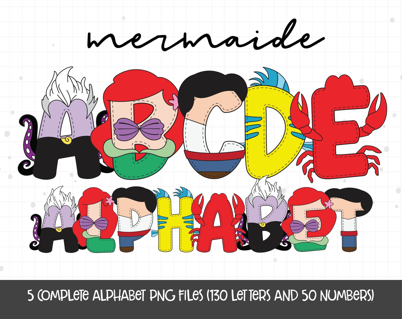 The Little Mermaid Alphabet PNG Sublimation, Ariel Princess PNG Letter ...